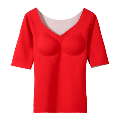 红色七分袖保暖内衣半袖女