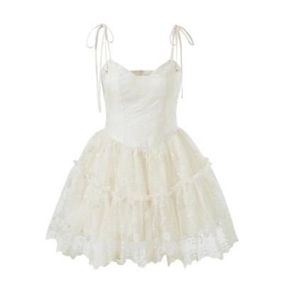 甜美少女蕾丝花边吊带连衣裙