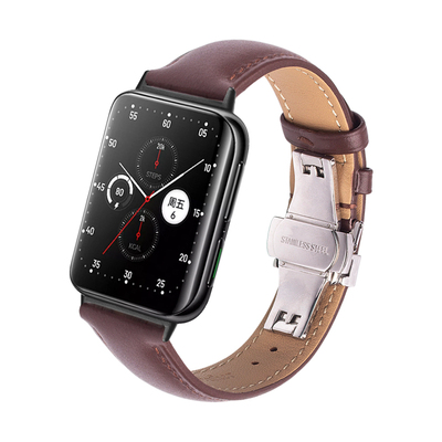 适用oppowatch2表带真皮蝴蝶扣