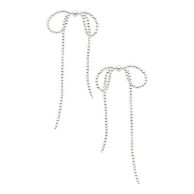 施家珍珠蝴蝶结长款925银耳钉