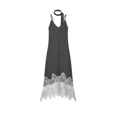 UNR25新款蕾丝拼接V领吊带连衣裙