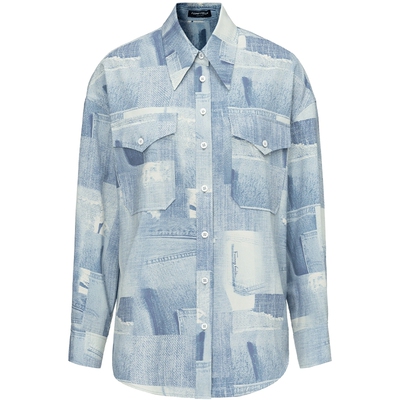 仿佛长袖印花格纹衬衫女