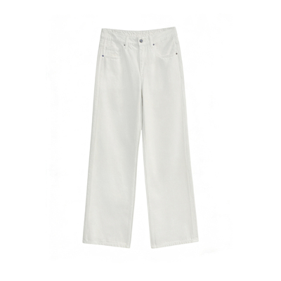 3ts 01/18秋冬白色牛仔裤女显瘦宽松阔腿裤直筒长裤拖地裤子