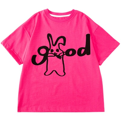 梨小闲圆领休闲短袖手绘兔子T恤