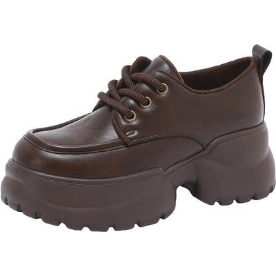 大东深口鞋2025年冬季女鞋新款舒适粗跟高跟圆头系带鸡眼1145A