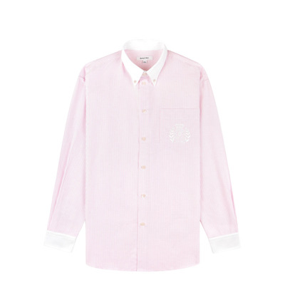 Sporty&Rich Riviera系列女士法式慵懒度假风通勤粉白细条纹衬衫