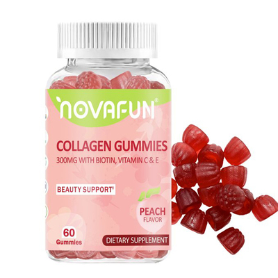 美国直邮 Novafun胶原蛋白生物素维生素C肤发甲蜜桃软糖60粒进口