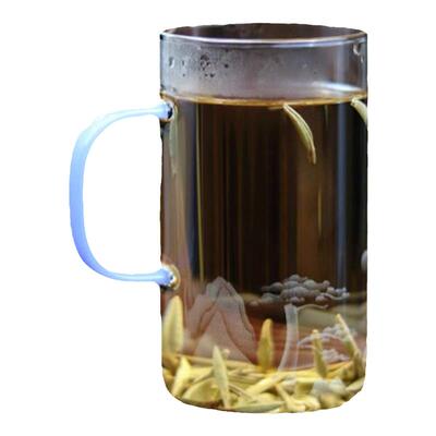 彩玉色手柄绿茶杯简约图案花茶杯