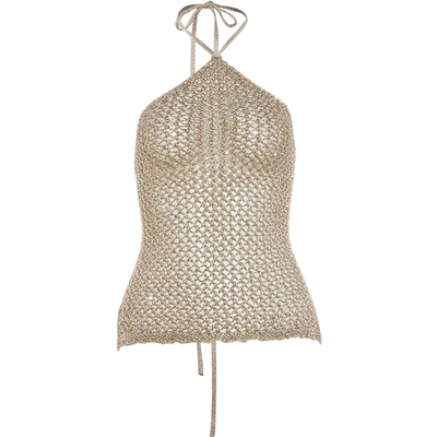 渔网透视感露背修身挂脖式吊带女