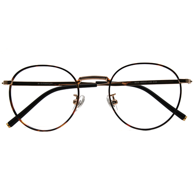 49码9058高档纯钛秀智豹纹小圆框IP电镀1000度高度近视超轻防过敏