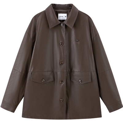 【商场同款】乐町复古机车风PU外套新款宽松皮衣送包包C1BHG1405