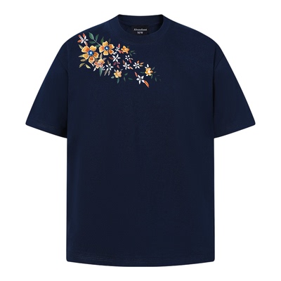 潮牌美式设计感花卉短袖T恤