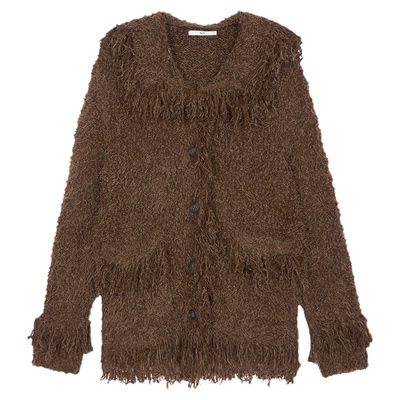 SLY 春季新品复古港风毛绒流苏毛边针织开衫女030IAZ70-1481