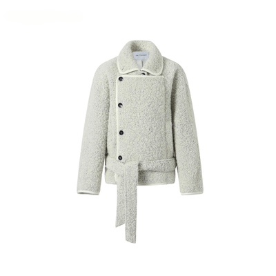 JAC FLEURANT秋冬新款羊毛羊驼毛短款廓形绑带大衣女士外套