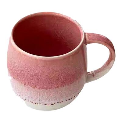 外贸原单复古粉色渐变重工窑变陶瓷大肚杯高颜值喝水杯子球形杯碗