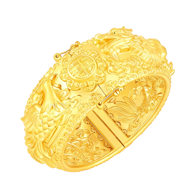 40mm龙凤新娘风双扣婚嫁铜镀金色