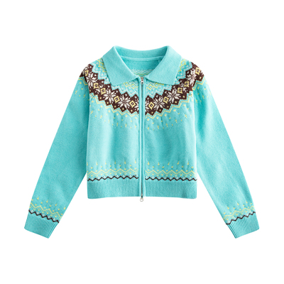 riverstone plus 费尔岛复古雪花翻领开衫针织外套女冬季半裙套装