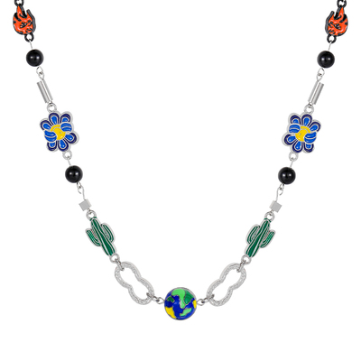 潮流仙人掌项链嘻哈男士潮牌锁骨链高级感小众男款男生链子配饰