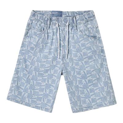 印花牛仔中裤男宽松直筒五分裤潮