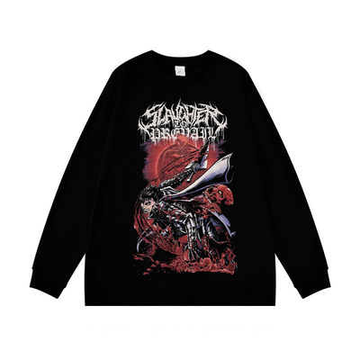 乐队黑色长袖印花T恤男纯棉上衣