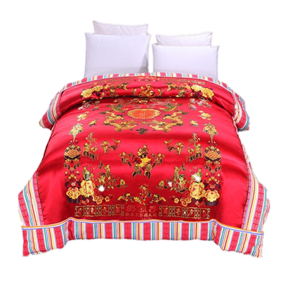 杭州丝绸红绿结婚专用的龙凤百子图喜被子孙被面绸缎和合被套被罩