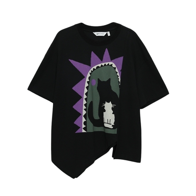 MOVEUP幻走2025夏季新款.FUN系列圆领落肩不对称下摆短款T恤女