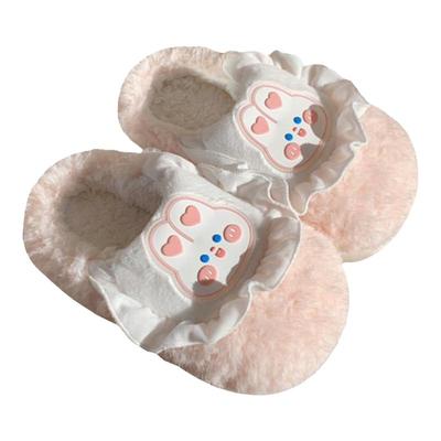 细细条软萌少女心保暖毛绒棉拖鞋