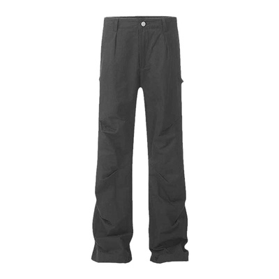 小柯XCOK美式褶皱设计直筒休闲裤