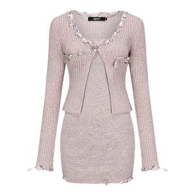 AGAM珠片丝带温柔开衫+吊带裙