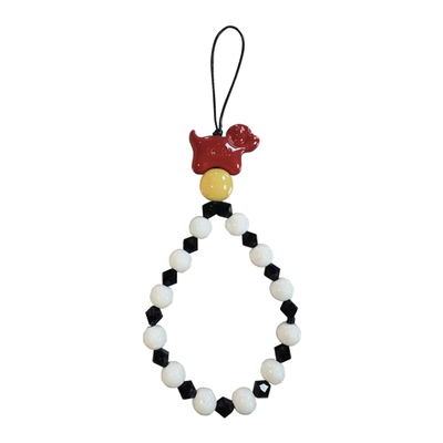 REhi 小狗踩球手机链 原创链条圆珠仿水晶串珠链便携挂绳手机挂件