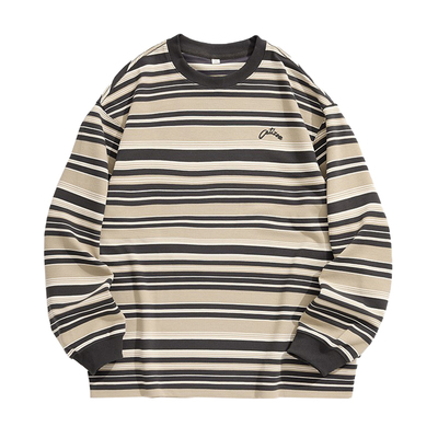 VR97秋冬新款撞色条纹长袖T恤男