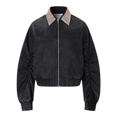 JAC FLEURANT秋季新品袖口褶皱亮片拼接牛仔外套宽松时尚