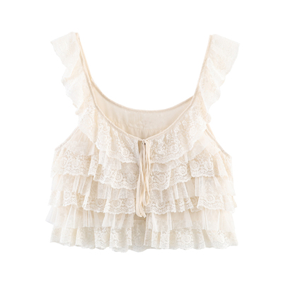 ZA春季新品时尚蕾丝叠层修身吊带