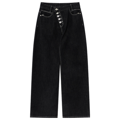 斜门襟排扣设计原牛直筒牛仔裤