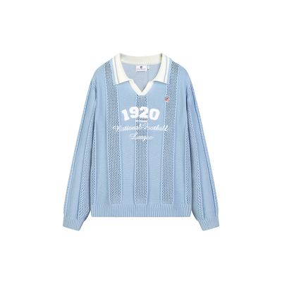 林子烨同款NFL美橄针织衫秋冬保暖情侣刺绣落肩V领POLO领毛衣宽松