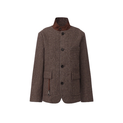 halfmoon X LOOKNOW设计师品牌2025秋冬新品小立领拼接直筒夹克女