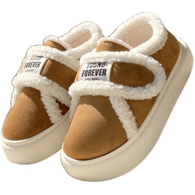 羊羔绒棉拖鞋女冬季复古百搭棉鞋