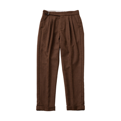 SOARIN复古意式那不勒斯西裤男 肌理纹高腰商务绅士通勤九分裤子