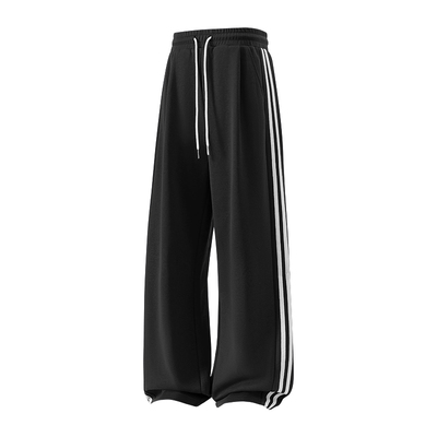 春季美式宽松阔腿卫裤两条杠