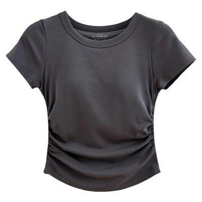 基础不失调性自带胸垫抽褶T恤