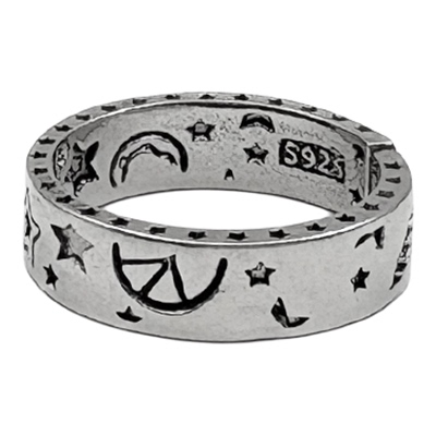 WHYBLUE 小众设计个性涂鸦星星戒指男做旧冷淡风简约开口指环高级