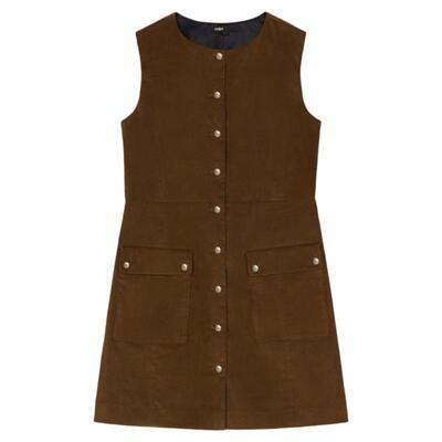 季末7折Maje2025秋冬新款女装法式金扣无袖短款圆领灯芯绒连衣裙