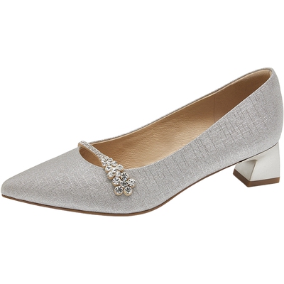 康莉春款水钻粗跟玛丽珍单鞋