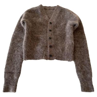 ELSISSI短款修身V领马海毛针织开衫女