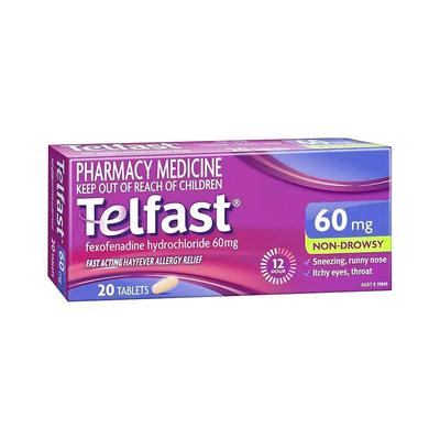 Telfast快速抗敏脱敏片60mg20粒进口官方止痒季节性澳洲瘙痒红肿
