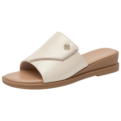 大东妈妈鞋女鞋2025夏季新款休闲坡跟中跟套脚烫钻X0054