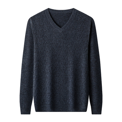 上海春竹鸡心领100%羊绒衫男加厚