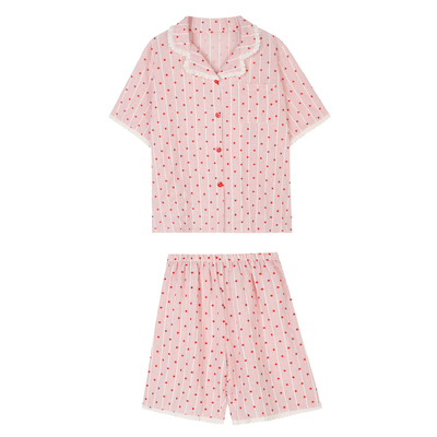 短袖睡衣星星条纹蕾丝边家居服