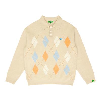 Melting Sadness春季穿搭菱形格情侣长袖Polo