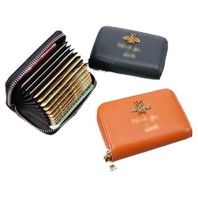 证件卡包头层牛皮小蜜蜂女生